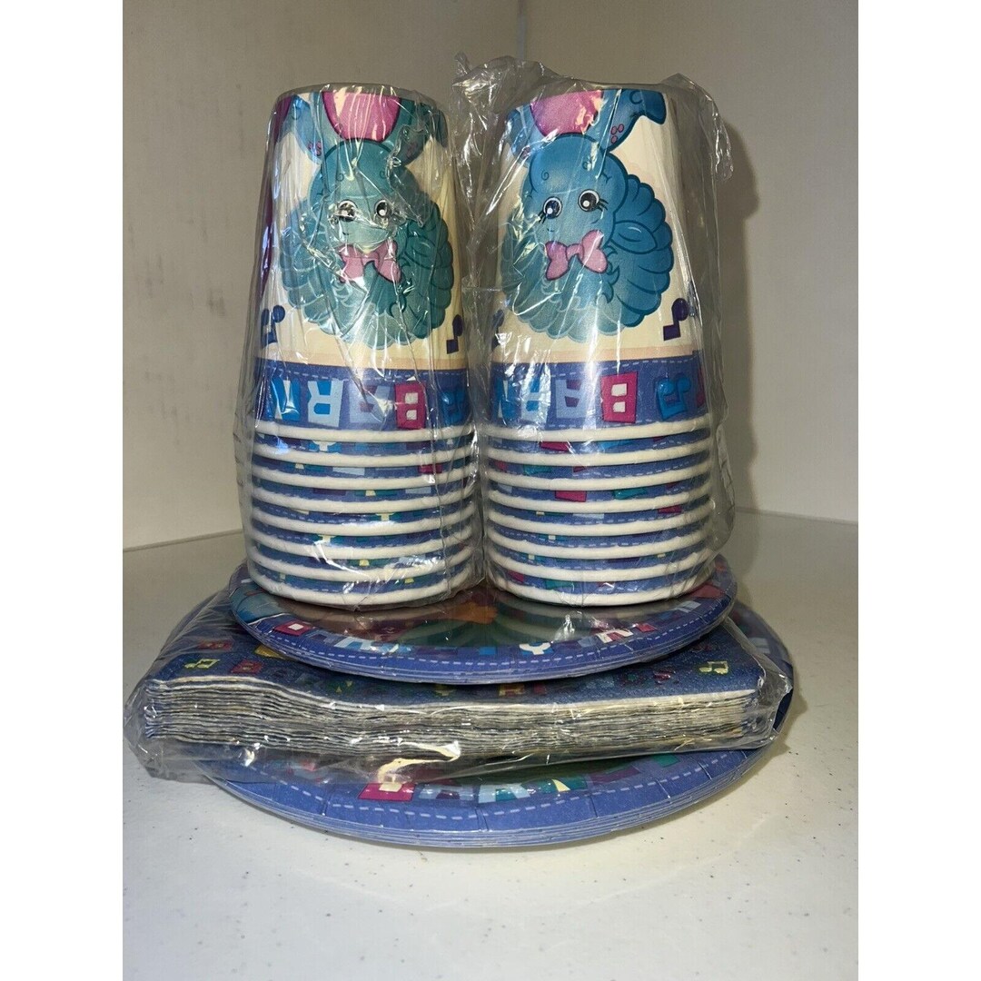 New in Package BARNEY DINNER LUNCH Dessert Plates Cups Napkins Party ...