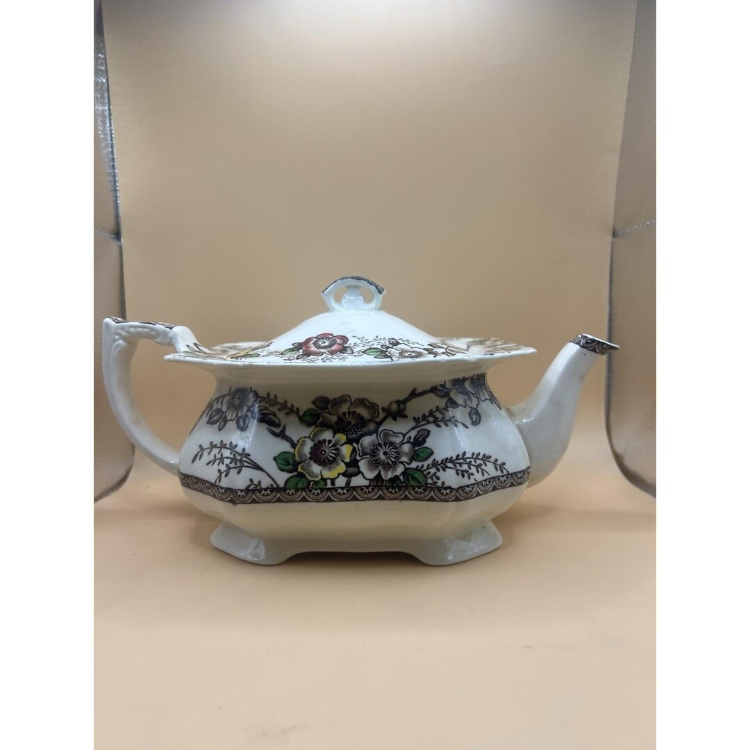 Alfred Meakin Medway Decor Brownware Transfer Teapot Floral Butterflies ...