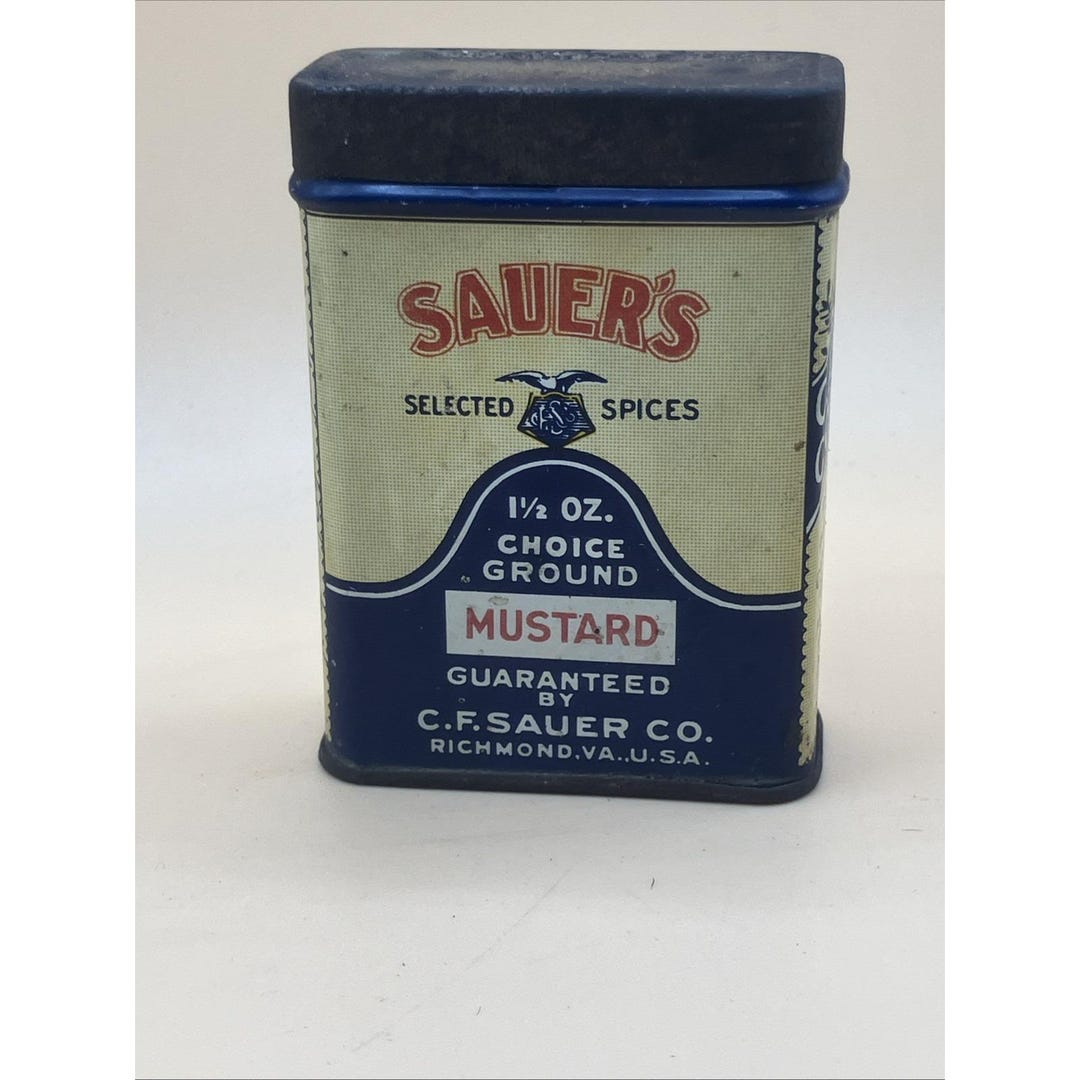 Sauer's Selected Spices 1 1/2 Oz Ground Mustard Vtg Tin Full. Richmond ...