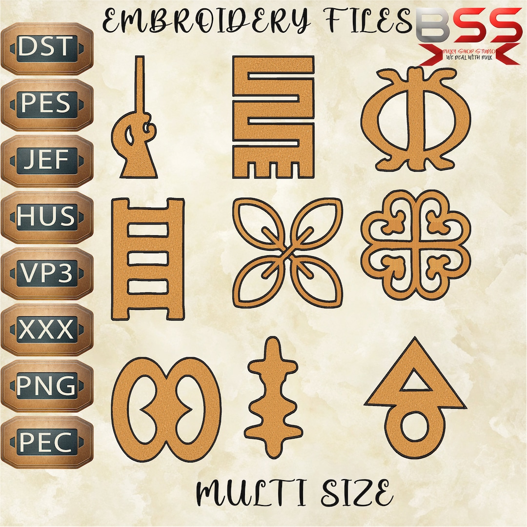 Adinkra Symbols Embroidery Files Bundle, Adinkra Symbols Pes Dst ...
