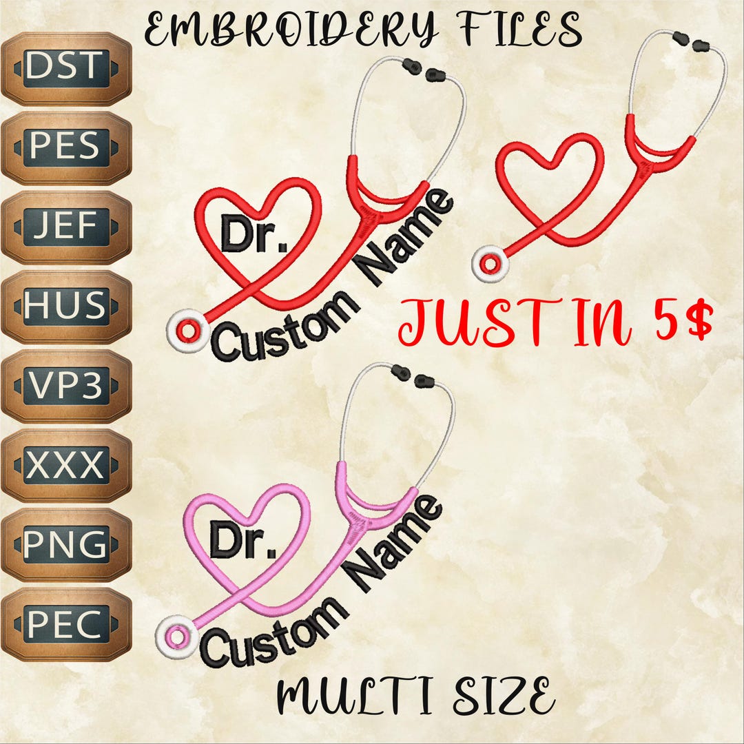 Personalized Doctor Stethoscope Embroidery Design, Custom Doctor Name ...