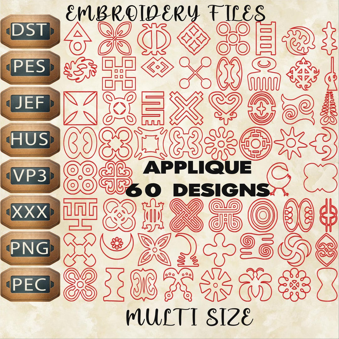Adinkra Symbols Applique Embroidery Files Bundle, Adinkra Symbols Pes ...