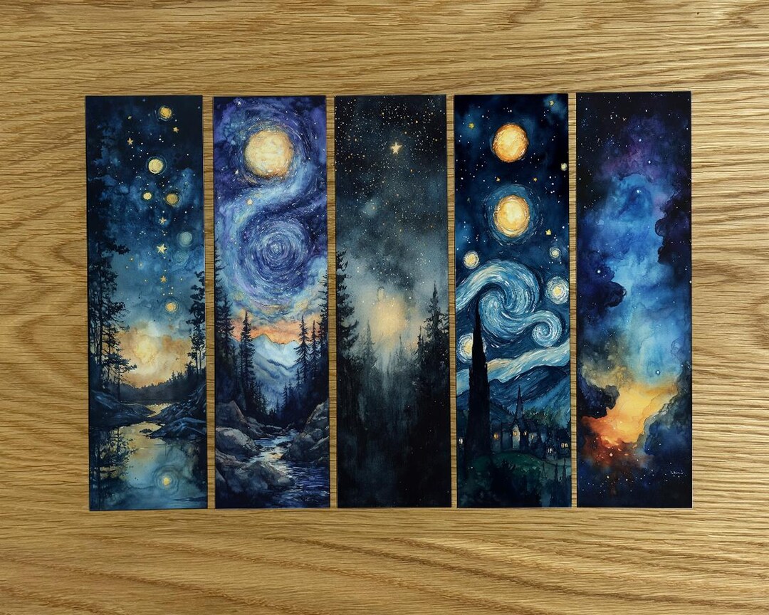 Starry Night Watercolour Bookmarks Set of 5, Premium 200 GSM Reading ...