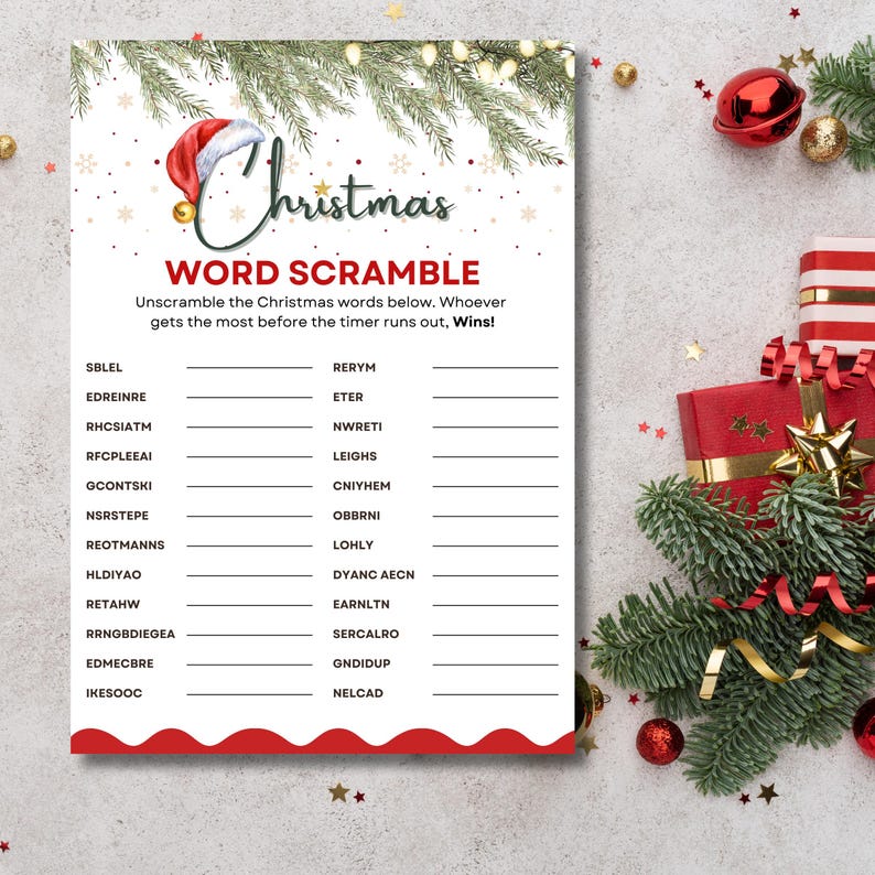 Christmas Word Scramble Game: Printable Holiday Activity (PDF) - Etsy
