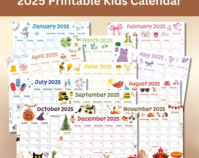 2025 Printable Kids Calendar With Cute Animals, Homeschool or Classroom ...