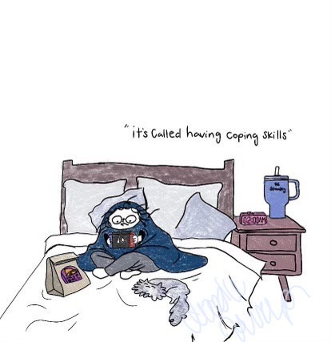 Coping Skills Meme Sticker, Hand Made and Drawn by Meolivia the Water ...