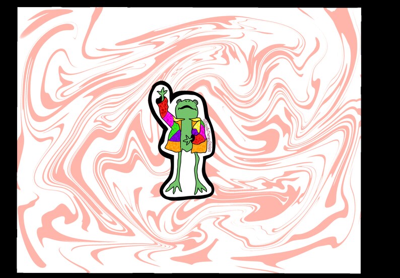 80s Disco Colorful Frog, Silly Sticker, Hand Made and Drawn the Water ...
