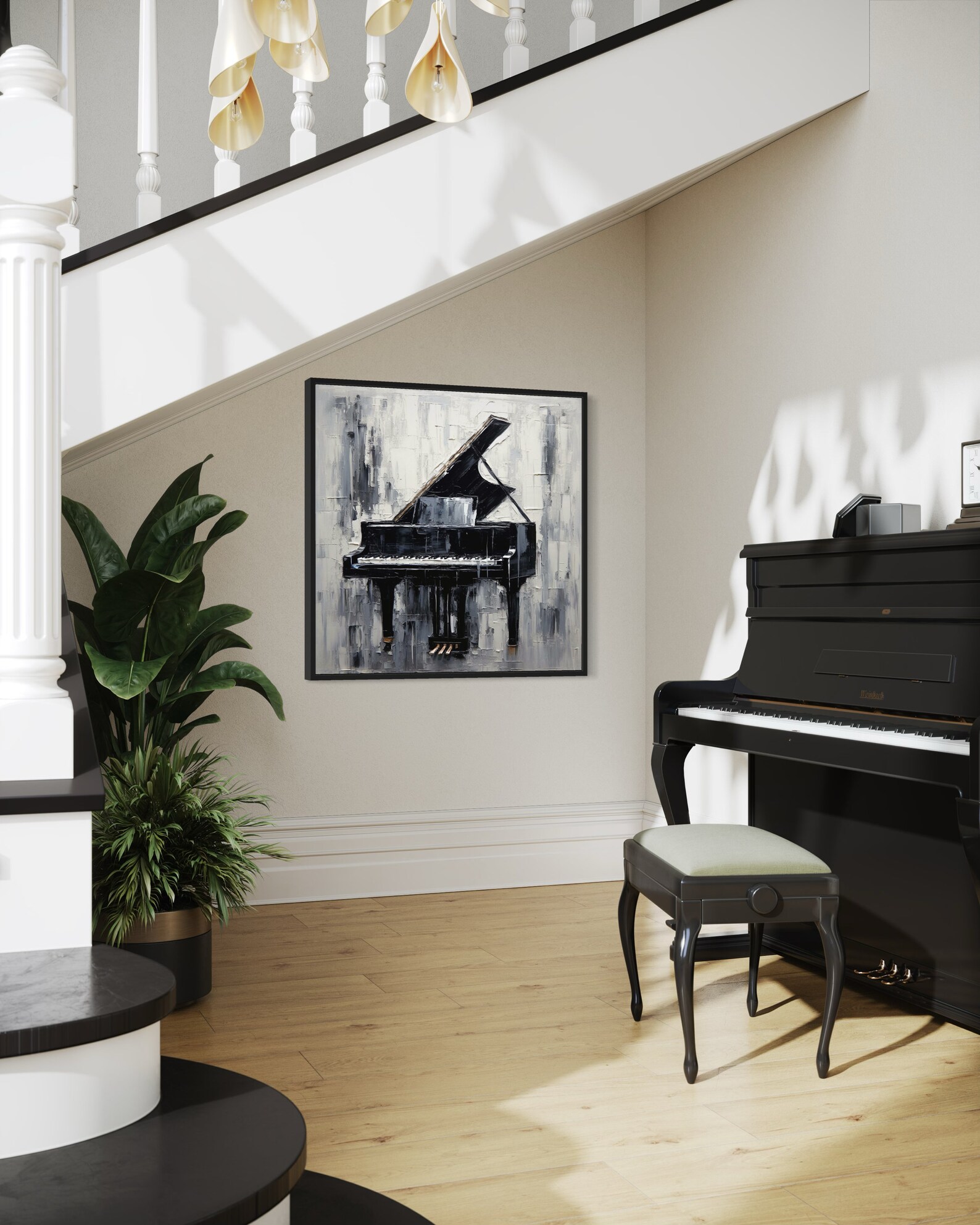 Music Lovers Black White Canvas Art, Abstract Piano Wall Decor, Ready ...