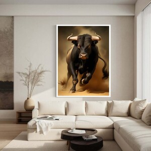 Bull Wall Decor, Charging Bull Canvas, Majestic Bull Print, Animal Wall ...