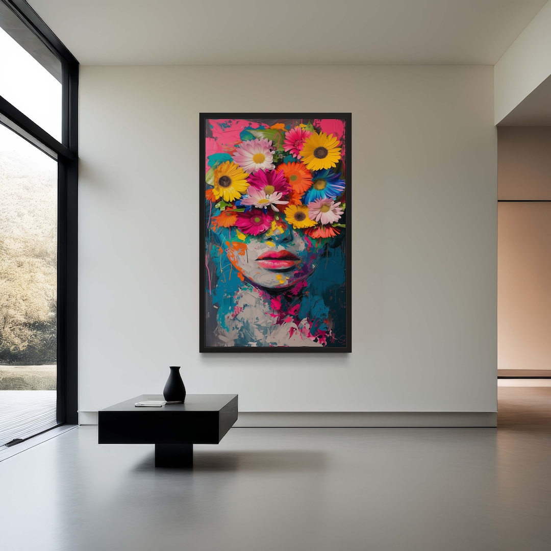 Colorful Woman With Flowers Wall Art, Floral Face Canvas Print ...
