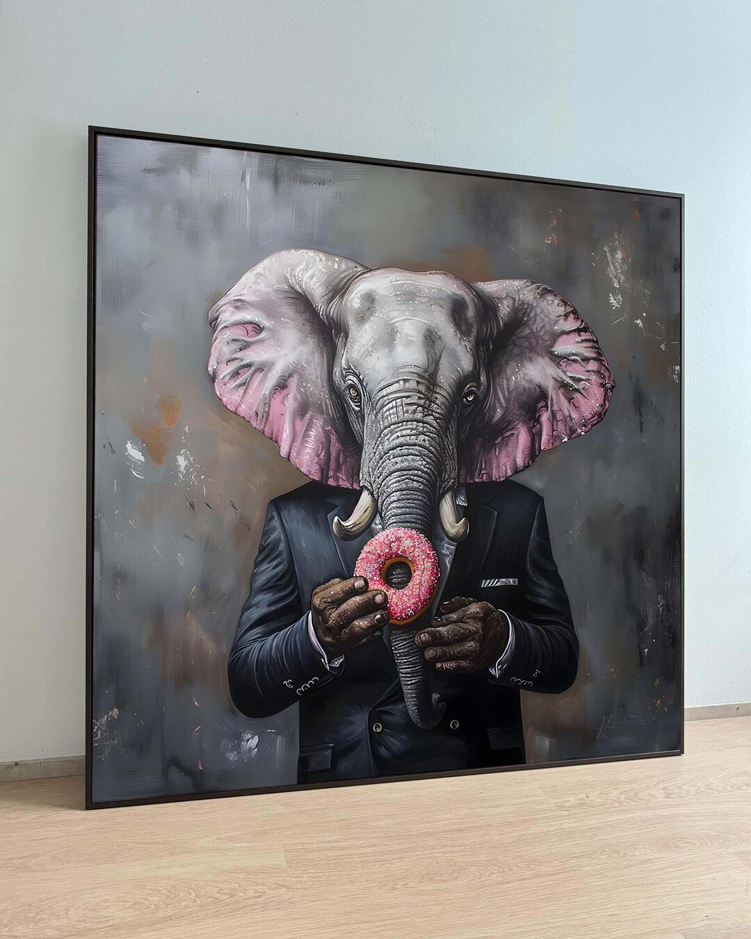 Suited Elephant With Donut Art, Whimsical Animal Pop Art Canvas, Modern ...