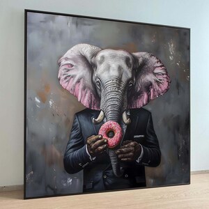 Suited Elephant With Donut Art, Whimsical Animal Pop Art Canvas, Modern ...
