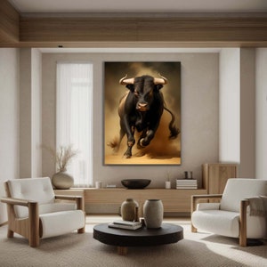 Bull Wall Decor, Charging Bull Canvas, Majestic Bull Print, Animal Wall ...
