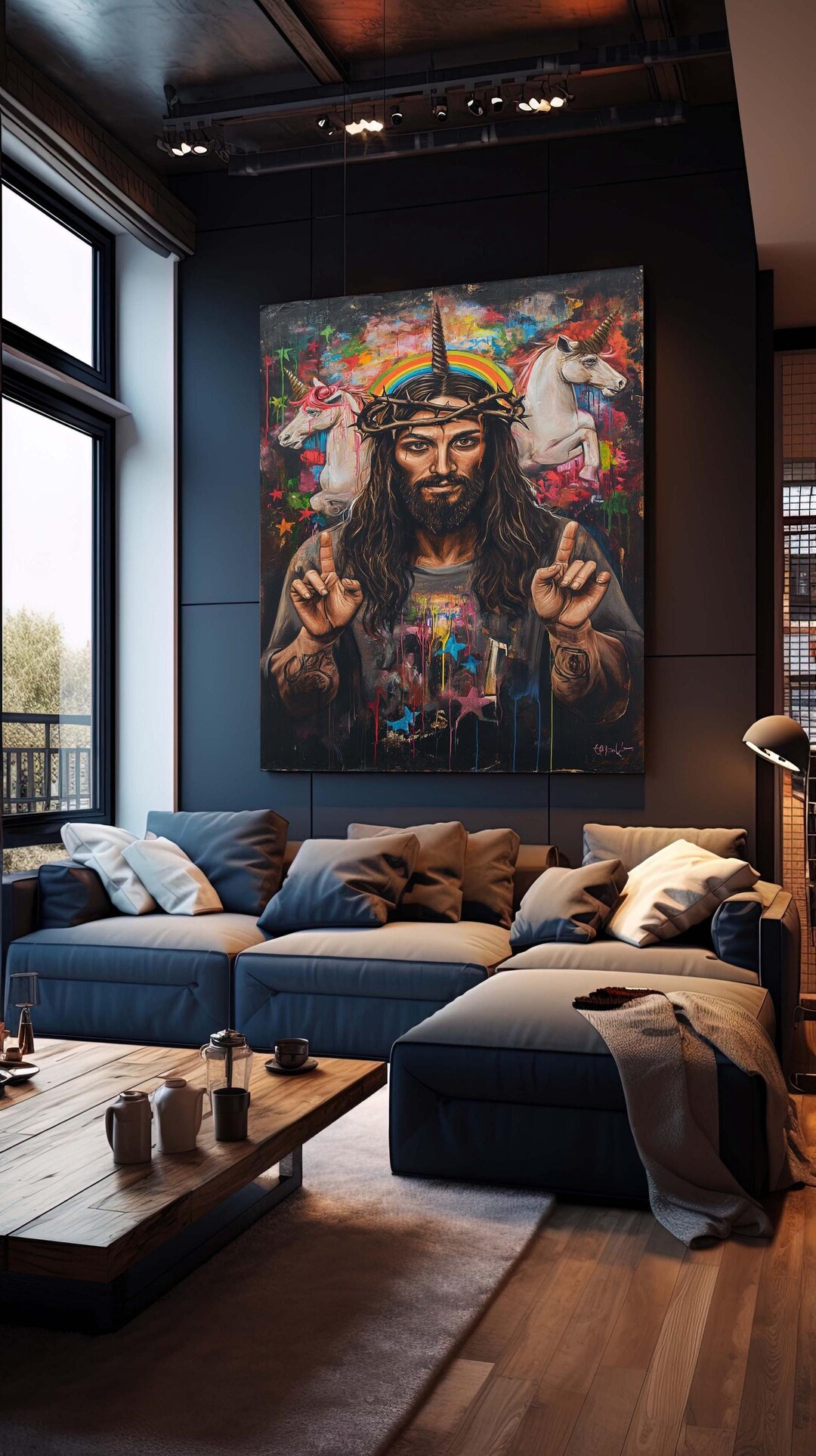 Unicorn Jesus Canvas, Rainbow Savior Art, Surreal Religious Painting ...