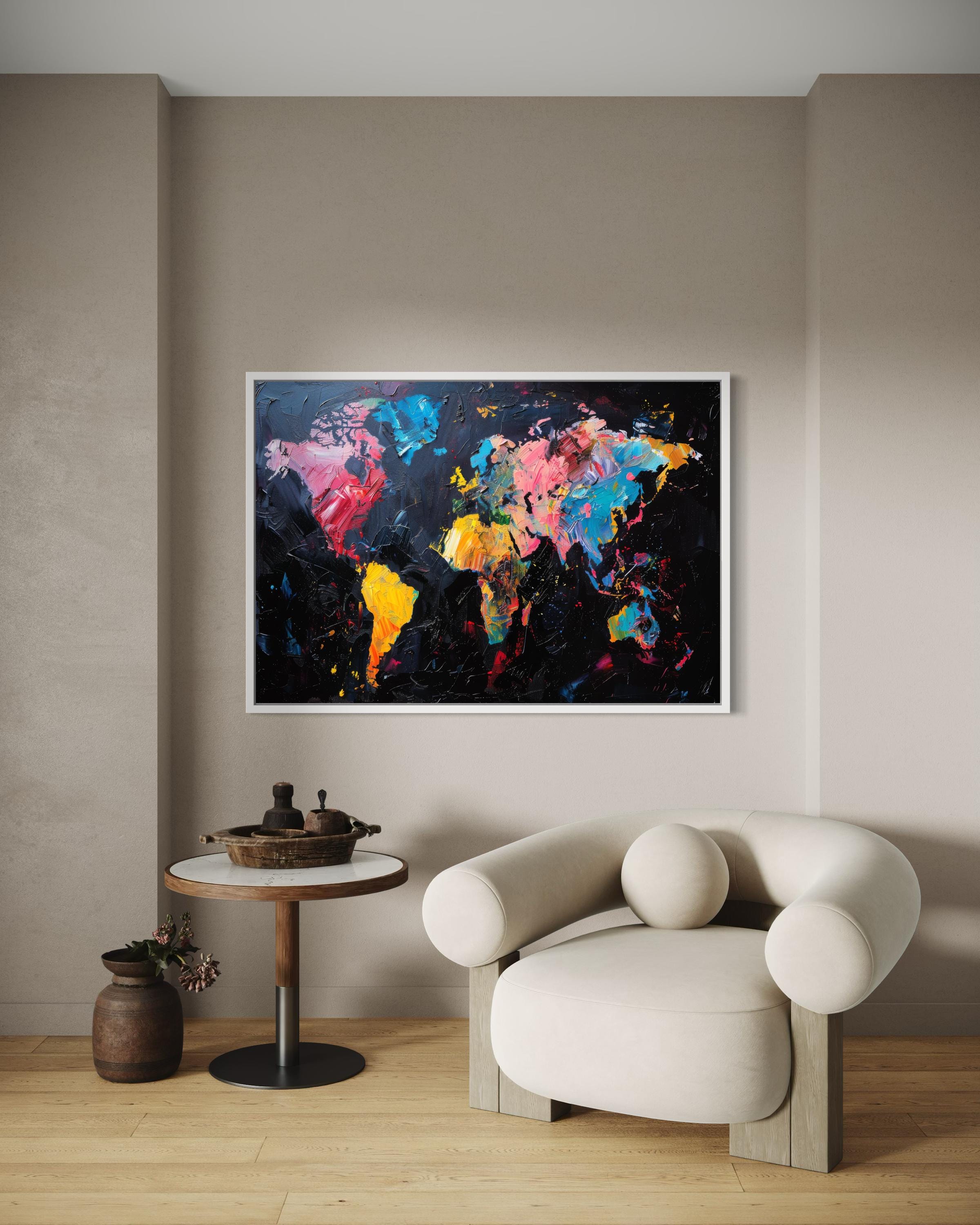 Colorful Abstract World Map, Modern Art World Map,textured Global ...