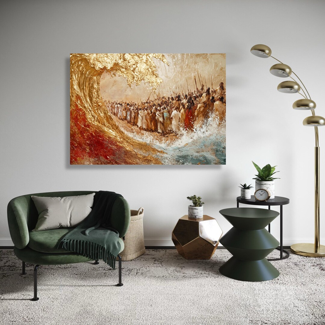 Dramatic Parting of the Red Sea, Exodus Scene Canvas Wall Art, Biblical ...