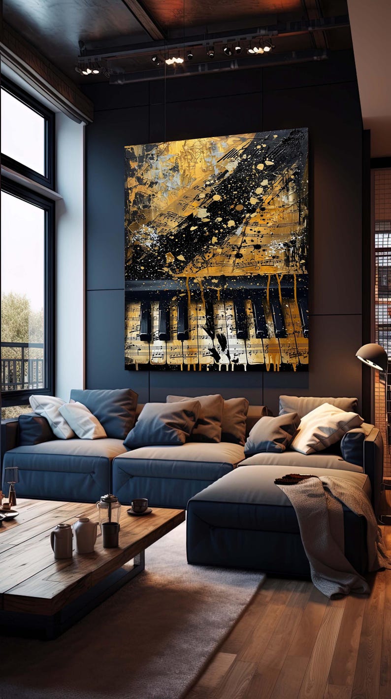 Abstract Piano Art, Musical Notes Canvas, Gold and Black Wall Art ...