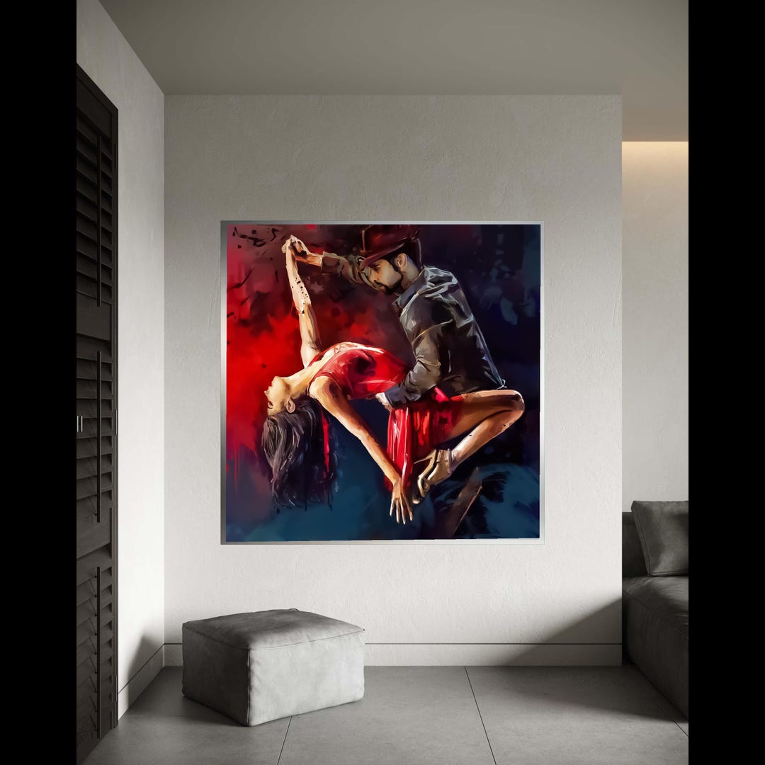 Passionate Tango Dance Couple Canvas, Red Dress Dance Art, Romantic ...