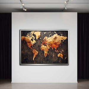 Abstract World Map Art,modern Global Wall Art,textured World Map Canvas ...