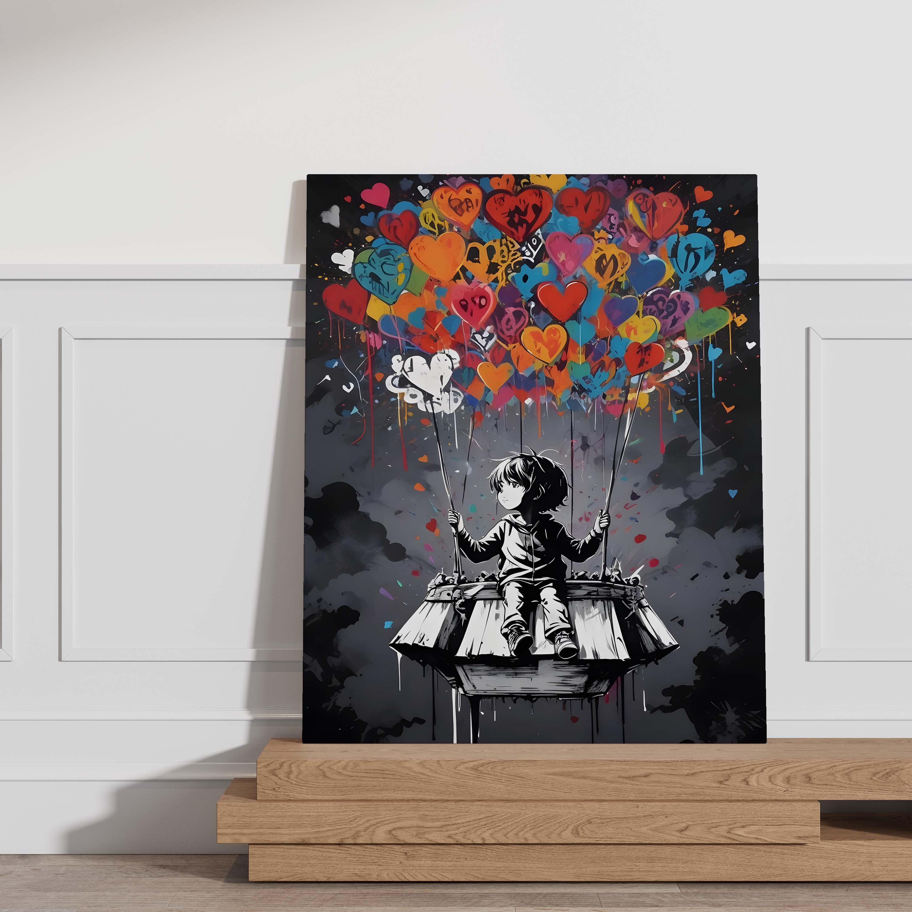 Banksy Balloon Canvas, Balloon Poster, Colorful Heart Balloons Canvas ...