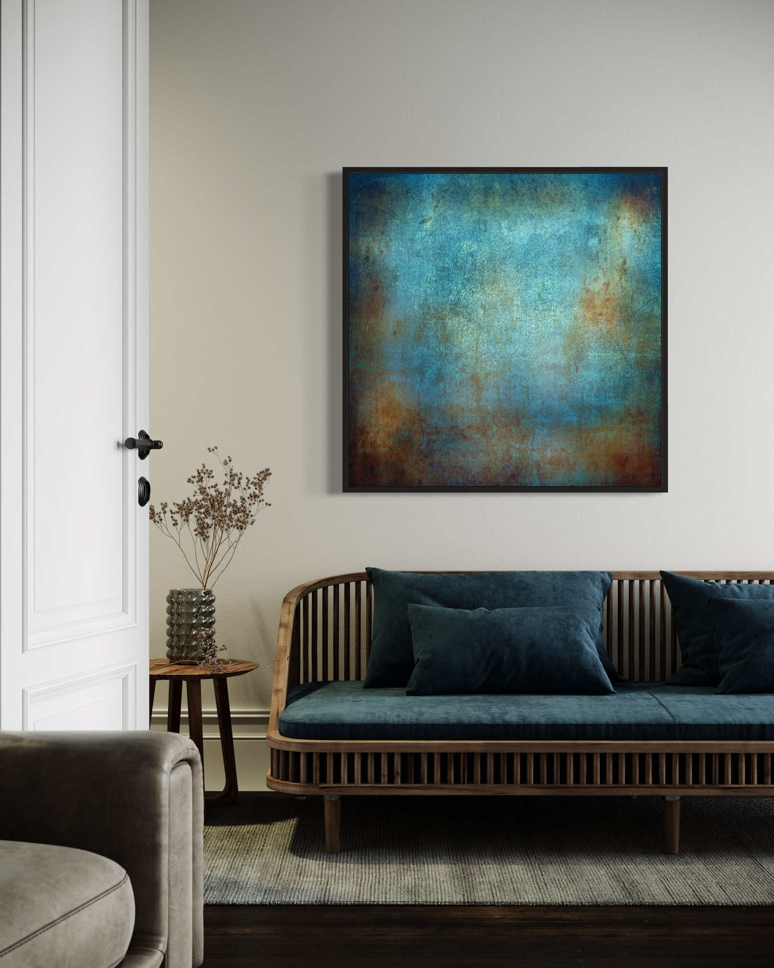 Abstract Art, Blue Rust Texture Canvas, Industrial Style Wall Art ...