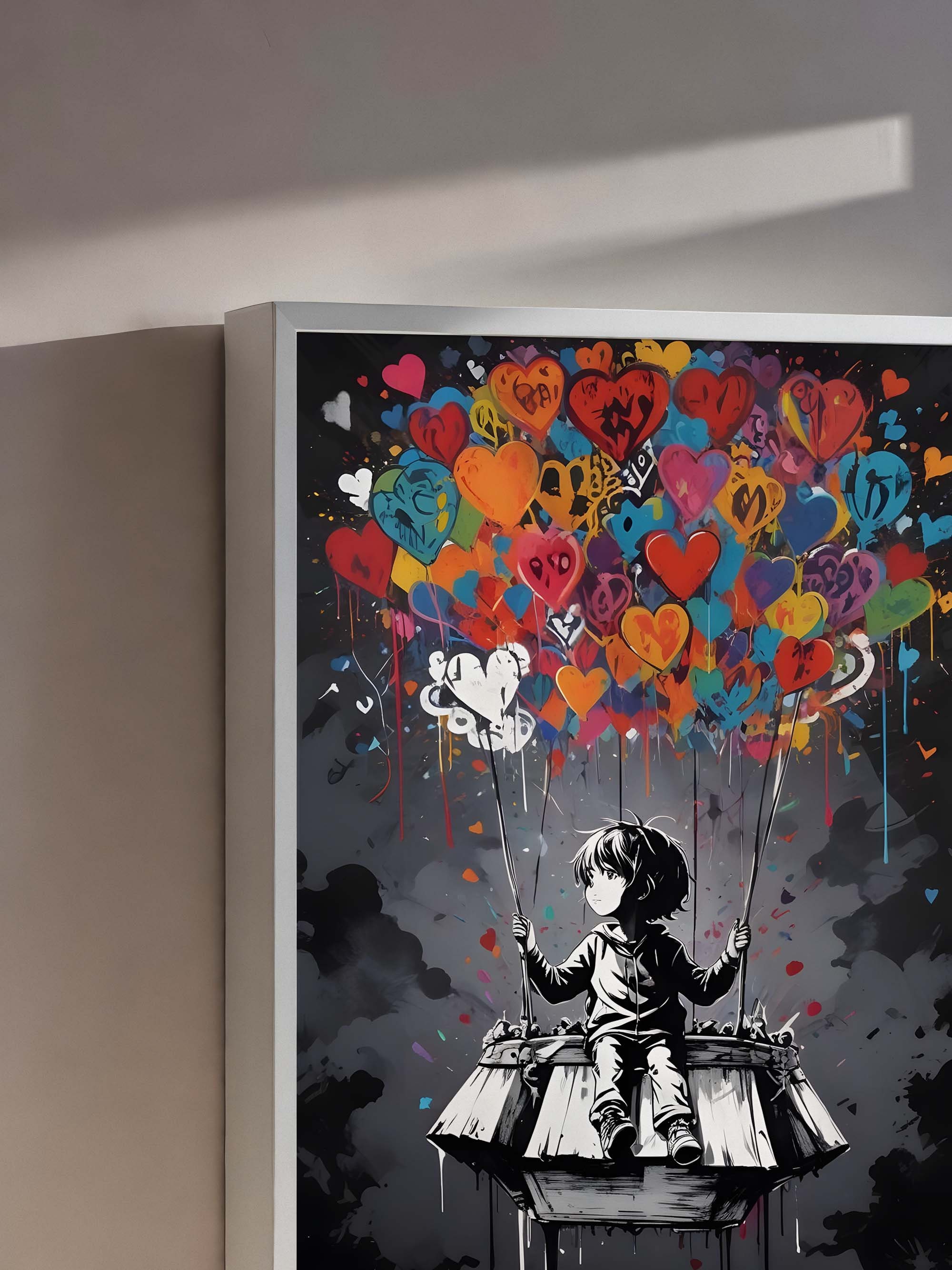 Banksy Balloon Canvas, Balloon Poster, Colorful Heart Balloons Canvas ...