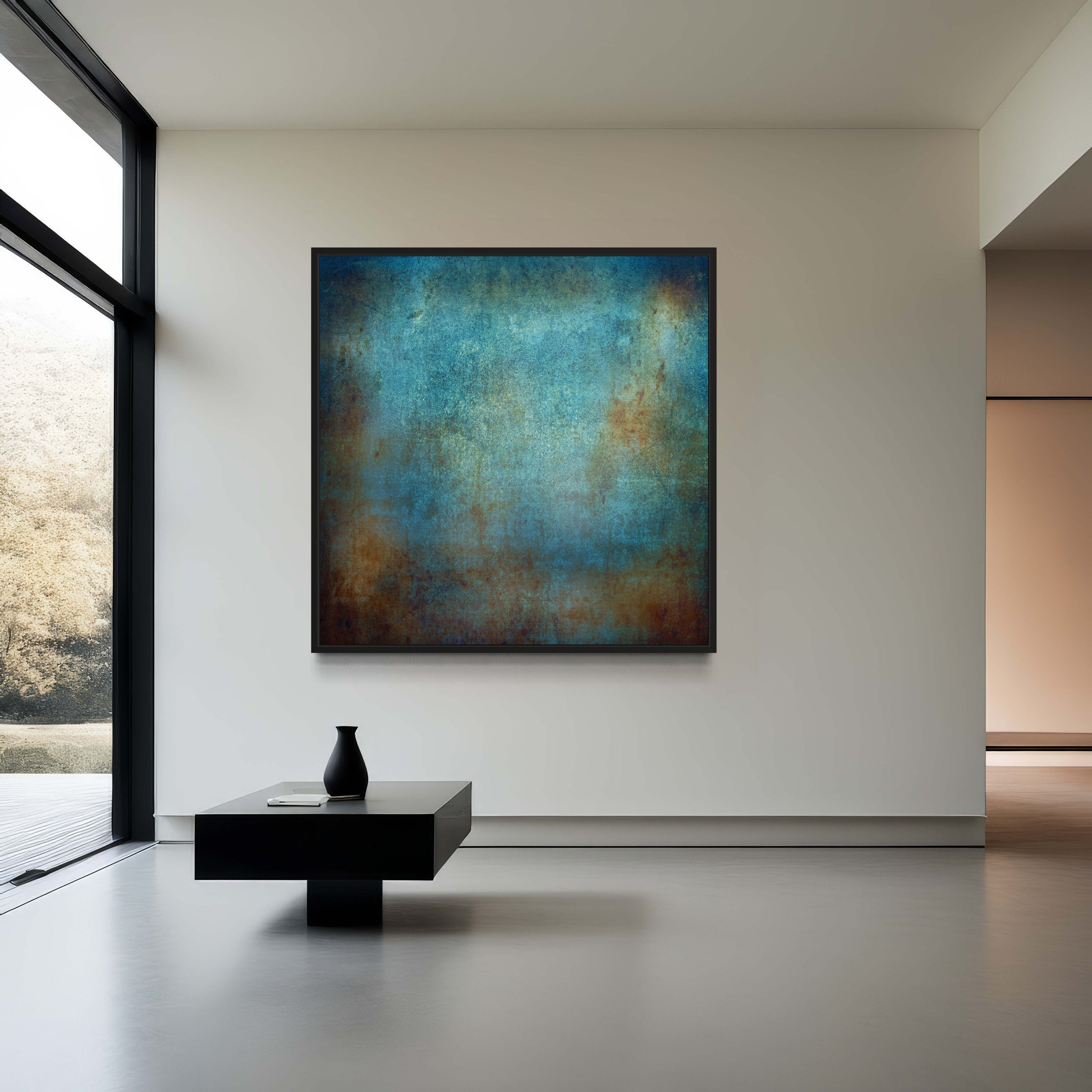 Abstract Art, Blue Rust Texture Canvas, Industrial Style Wall Art ...