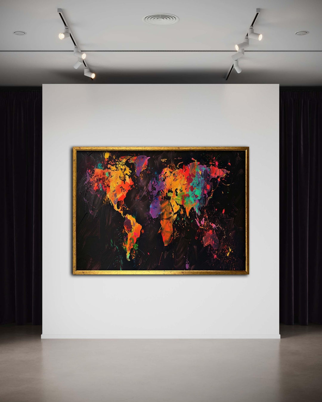 World Map Art,modern Global Wall Art,color Splash Global Art,earth ...