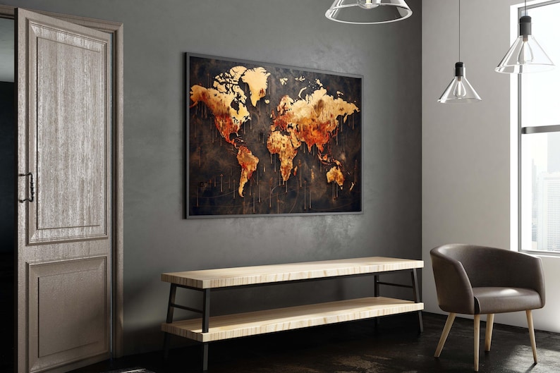 Abstract World Map Art,modern Global Wall Art,textured World Map Canvas ...