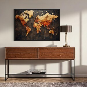 Abstract World Map Art,modern Global Wall Art,textured World Map Canvas ...