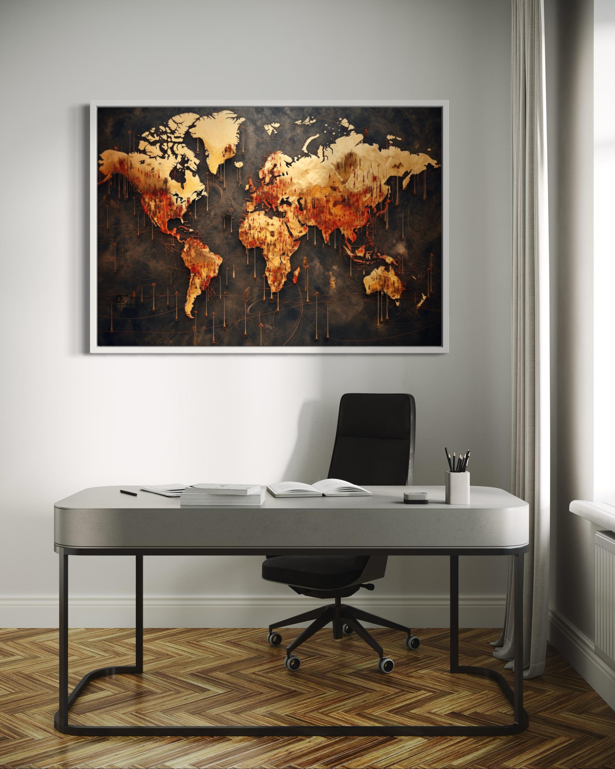 Abstract World Map Art,modern Global Wall Art,textured World Map Canvas ...