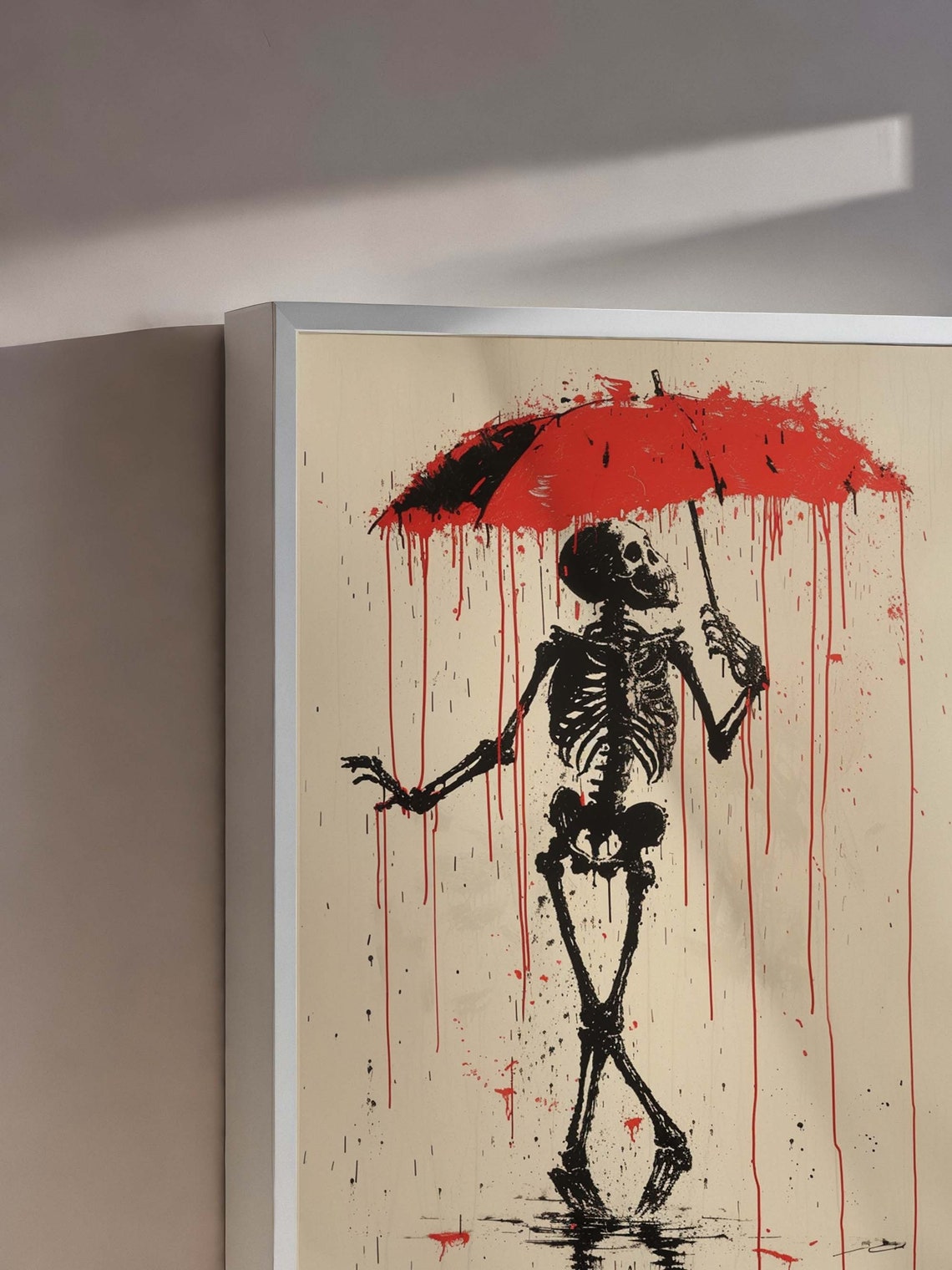 Skeleton With Red Umbrella Canvas, Edgy Skeleton Art, Bold Skeleton ...