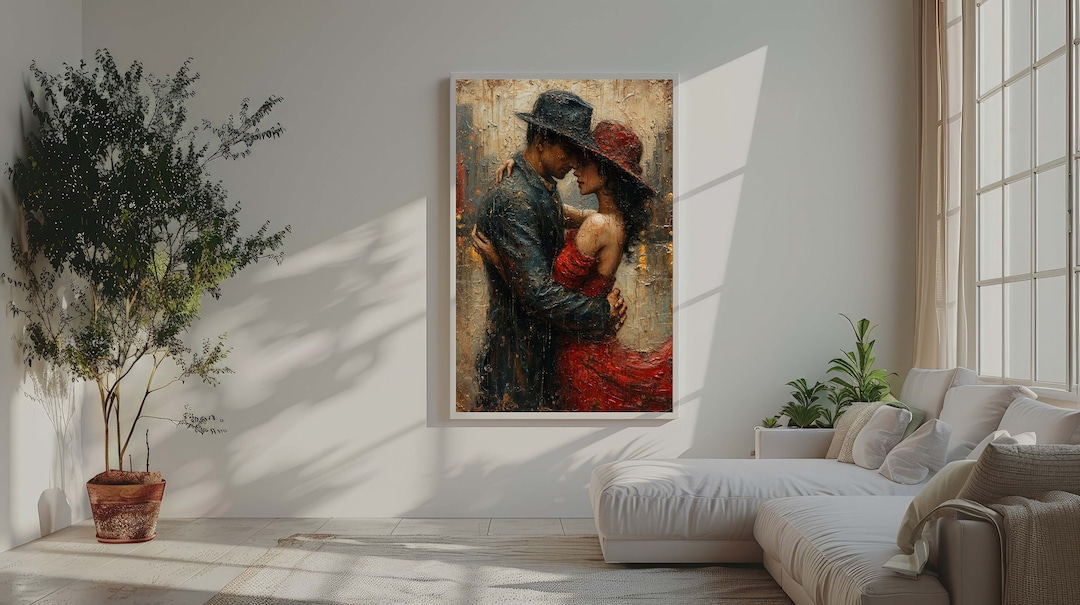 Passionate Embrace Canvas, Romantic Couple Wall Art, Intimate Dance ...