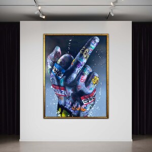 Urban Graffiti Art Print Wall Decor Bold Middle Finger Canvas ...
