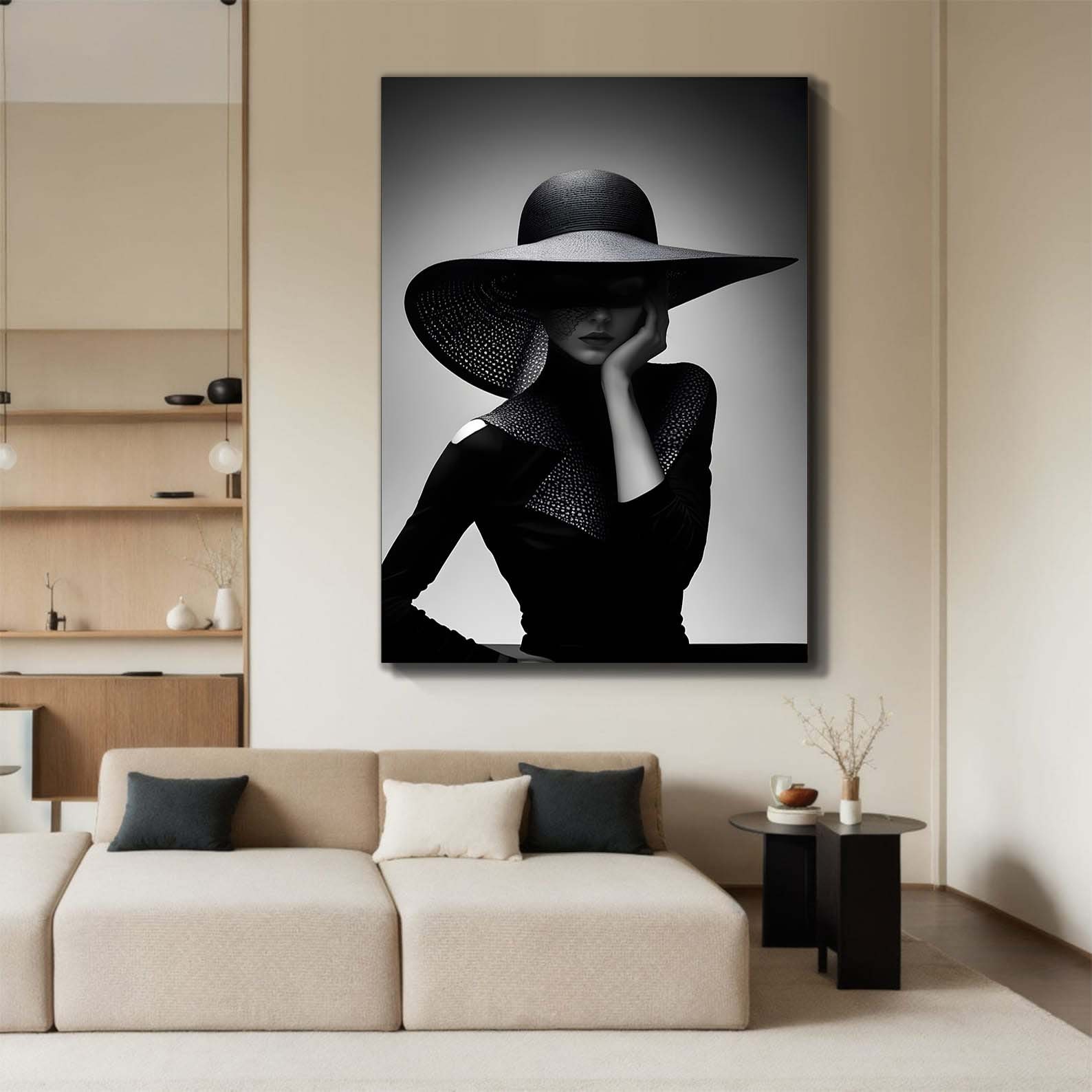 Monochrome Woman in Hat Canvas, Black and White Fashion Wall Art ...