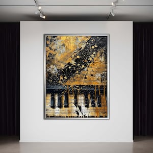 Abstract Piano Art, Musical Notes Canvas, Gold and Black Wall Art ...