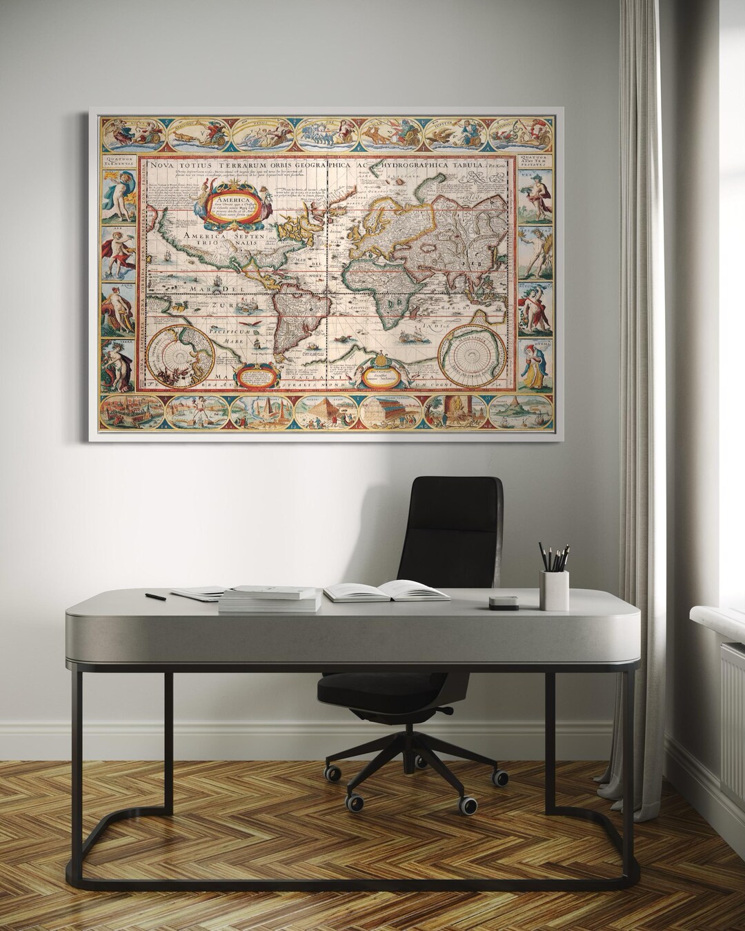 Antique World Map Canvas, Vintage Map Art, Historical Geography Print ...