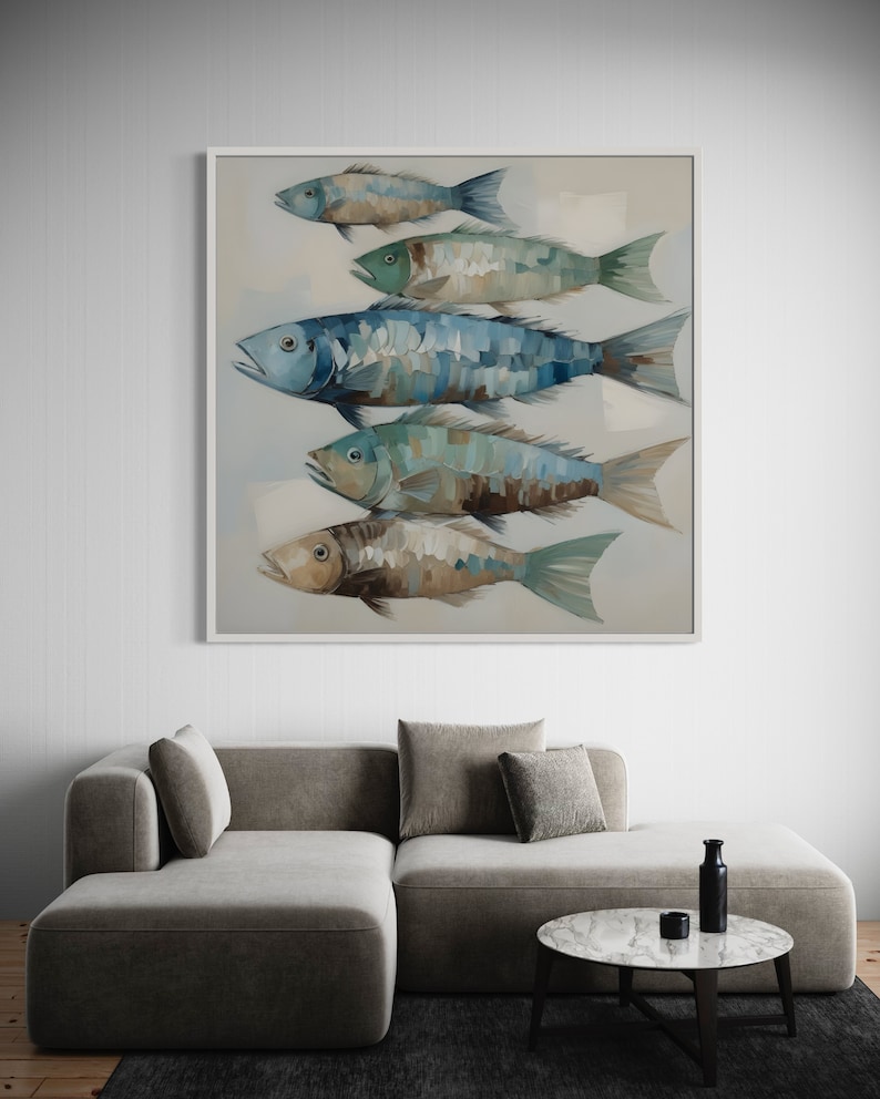 Colorful Abstract Fish Canvas, Coastal Wall Art, Marine Life Painting ...