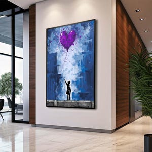 Banksy Canvas, Purple Heart Balloon Street Art,girl Reaching for Love ...