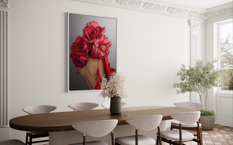 Red Roses Floral Woman Canvas – Surreal Rose Petals Lady Portrait ...