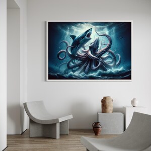 Shark Vs. Octopus Battle, Epic Sea Creature Fight,underwater Fantasy ...