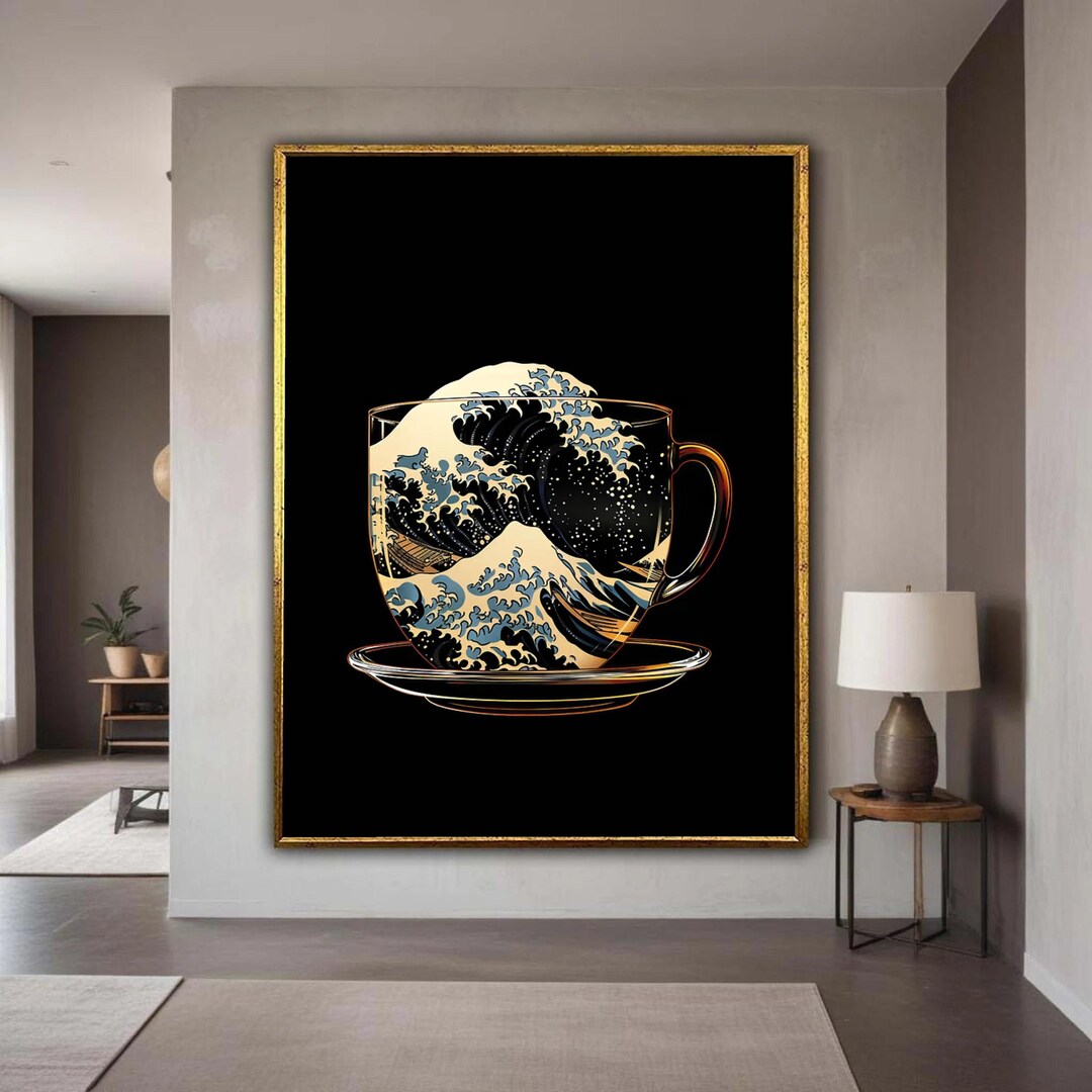 Iconic Great Wave in Teacup Canvas, Japanese Art Inspired Wall Decor ...