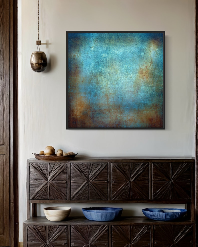 Abstract Art, Blue Rust Texture Canvas, Industrial Style Wall Art ...