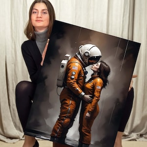 Cosmic Lovers Canvas, Astronaut Poster Print, Romantic Astronaut Art ...