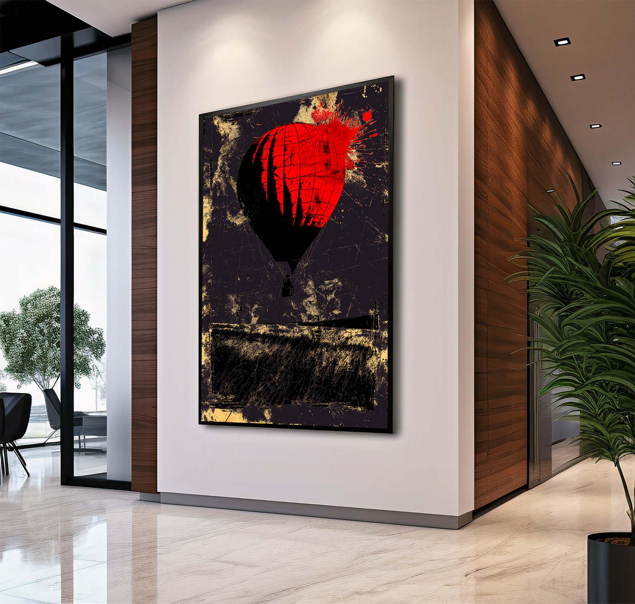Dark Red Balloon Art, Abstract Hot Air Balloon Canvas, Edgy Urban Wall ...