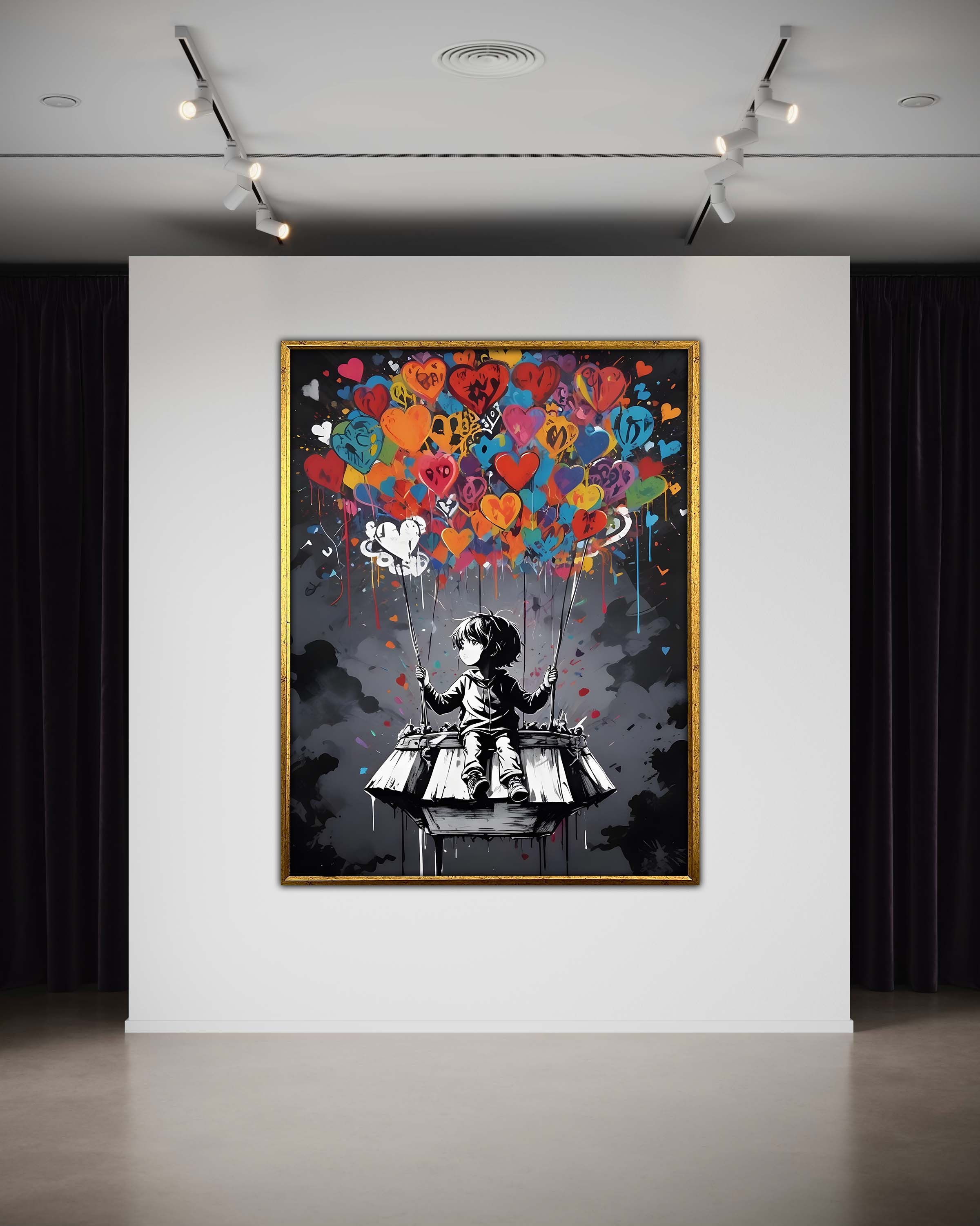 Banksy Balloon Canvas, Balloon Poster, Colorful Heart Balloons Canvas ...
