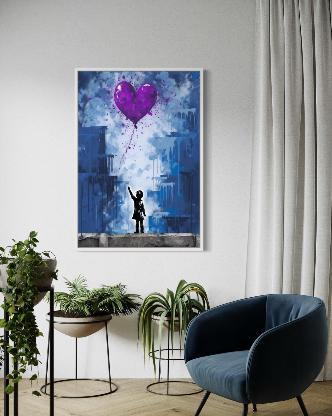 Banksy Canvas, Purple Heart Balloon Street Art,girl Reaching for Love ...