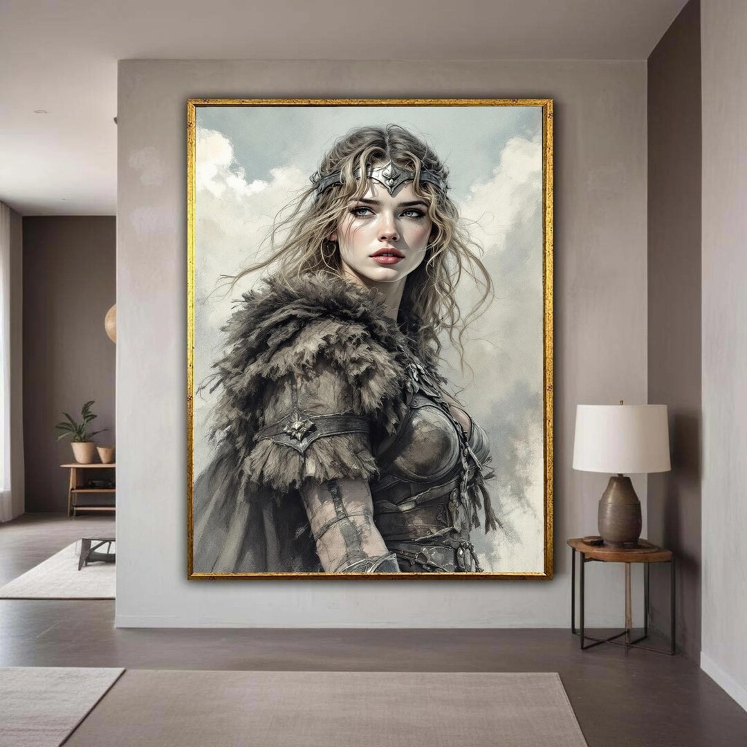 Fierce Viking Warrior Woman Canvas, Fantasy Portrait Wall Art, Nordic ...
