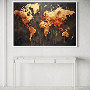Abstract World Map Art,modern Global Wall Art,textured World Map Canvas ...