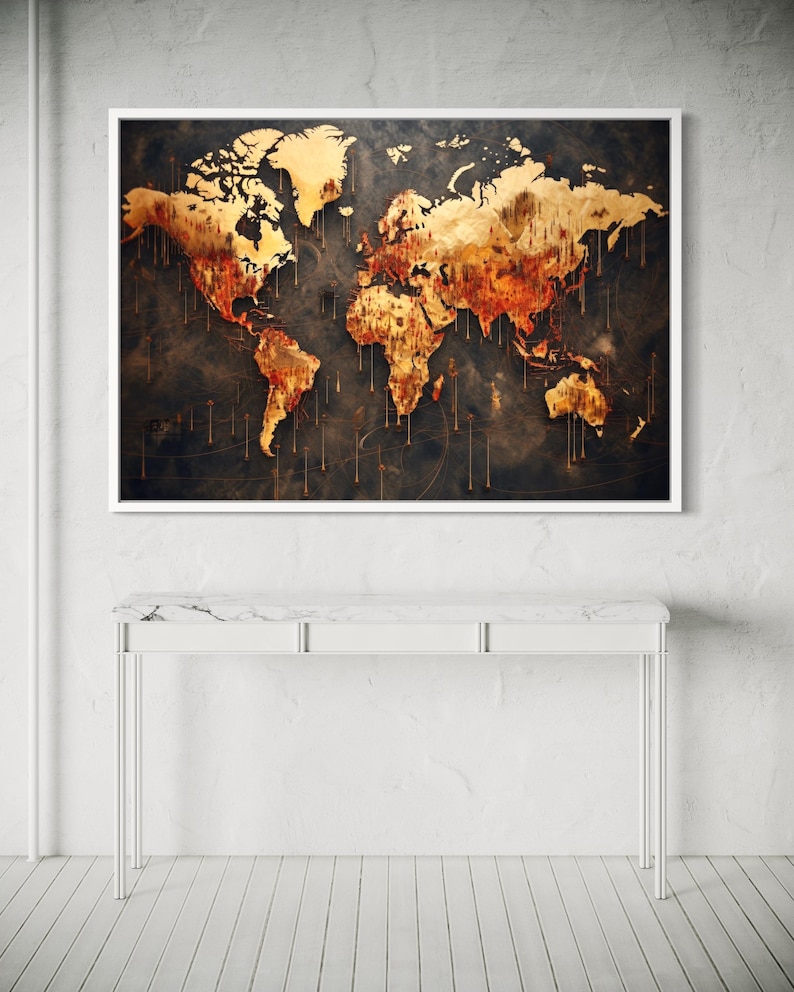 Abstract World Map Art,modern Global Wall Art,textured World Map Canvas ...